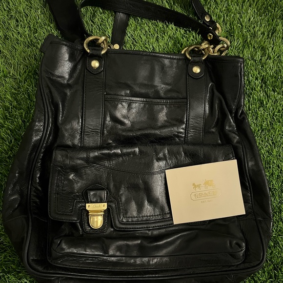Coach | Bags | Coach Poppy Push Lock Black Leather Shoulder Bag | Poshmark